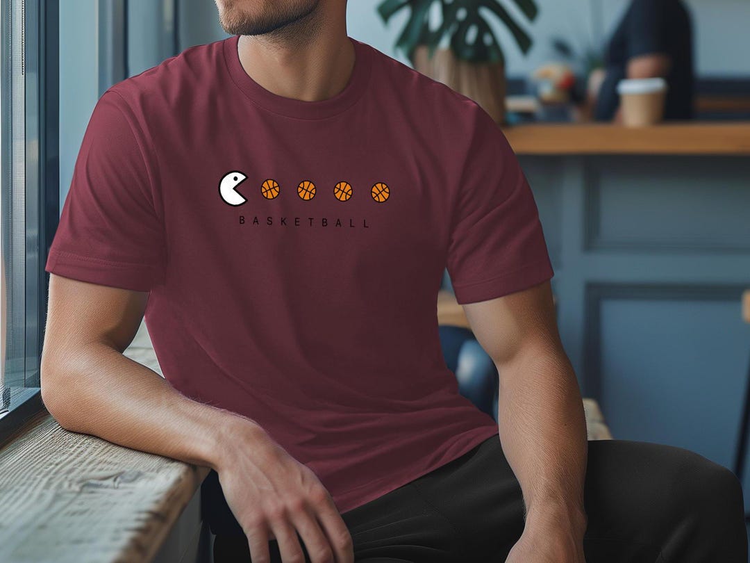 Pacman Inspired Basketball Black Text Teeshirt, Garment Dye Heavy ...