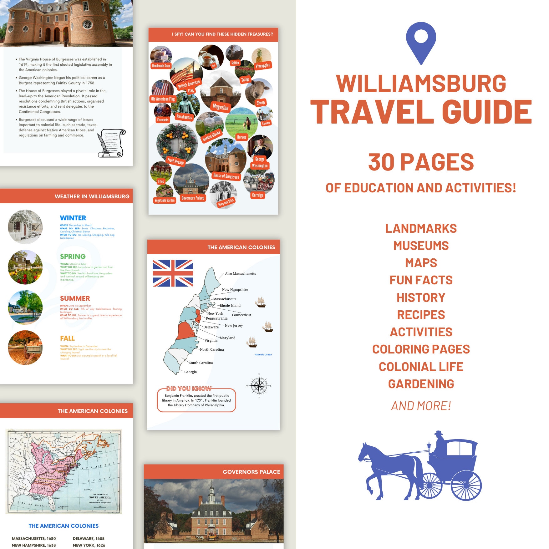 Williamsburg Virginia Printable Travel Guide for Kids - Etsy