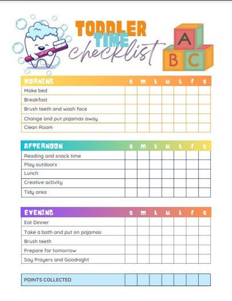 Daily Toddler Checklist and Activities - Etsy