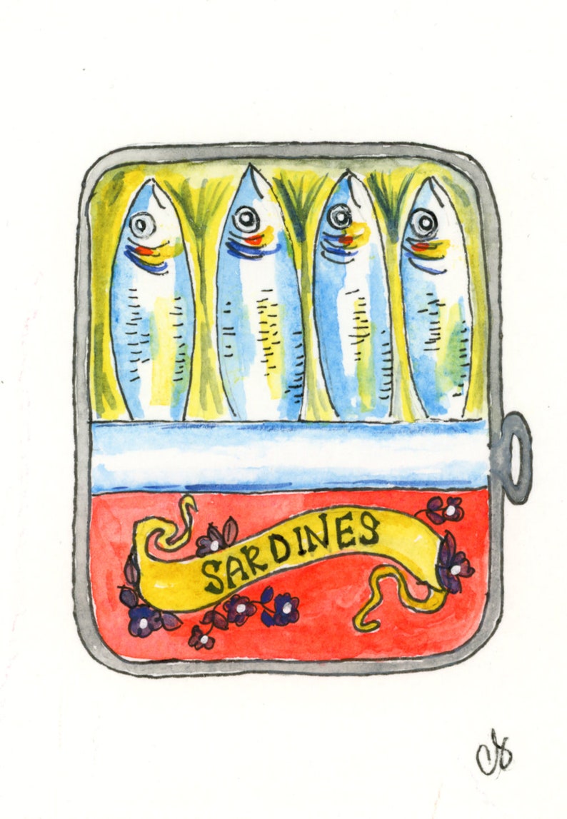 Sardine Can #3 Banner Framed Watercolor Print 3x4”, by Cathy Stratton ...