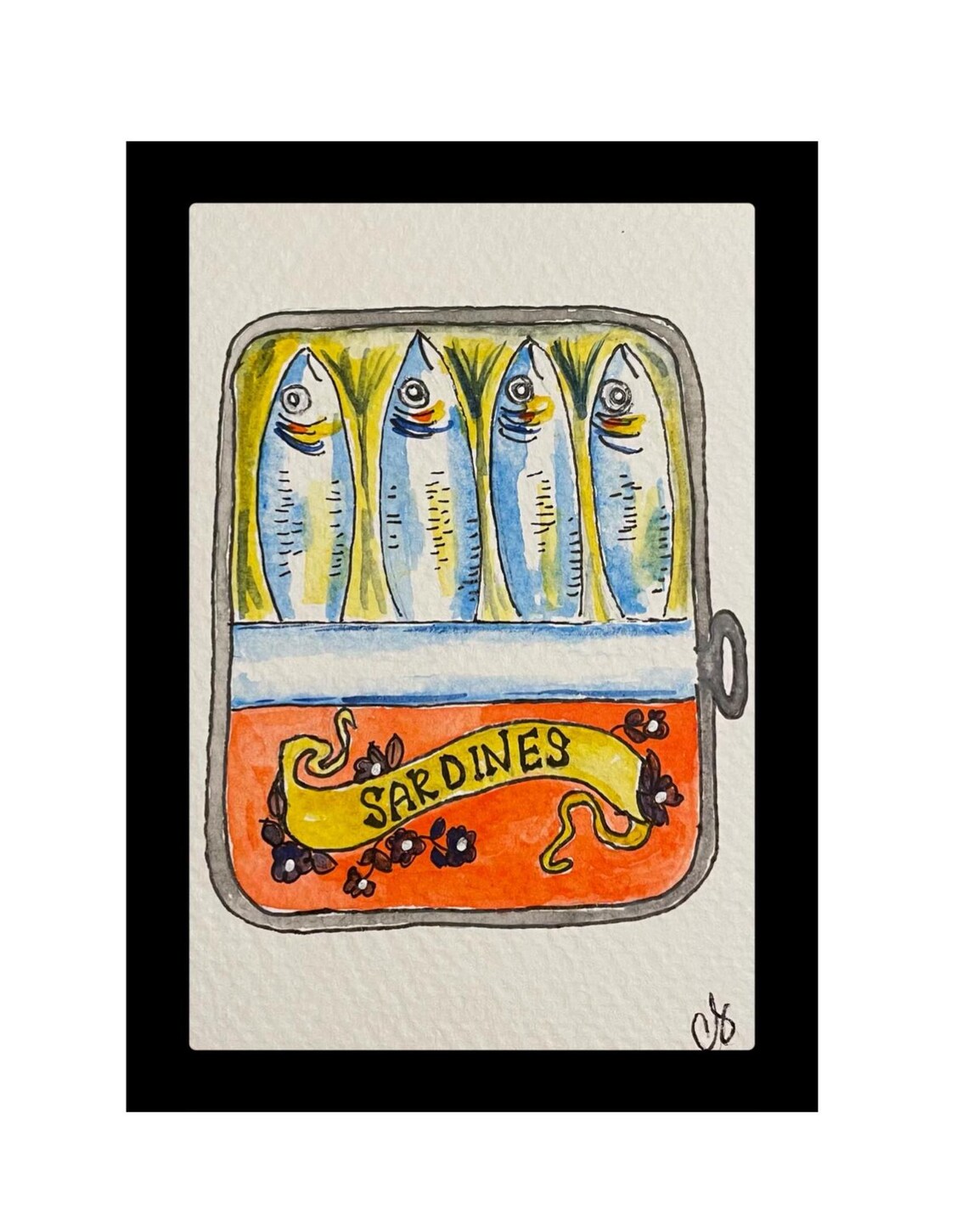 Sardine Can #3 Banner Framed Watercolor Print 3x4”, by Cathy Stratton ...