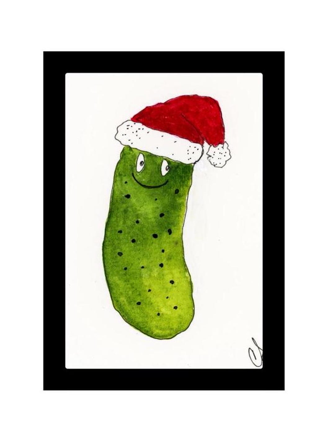 Christmas Pickle Framed Watercolor Print 3x4”, by Cathy Stratton - Etsy