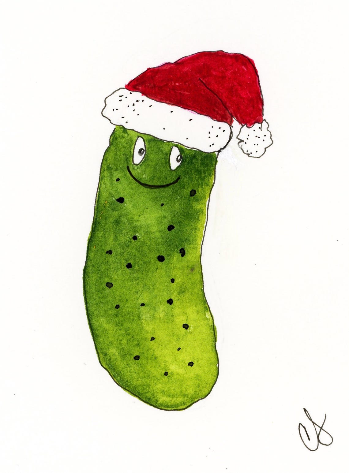 Christmas Pickle Framed Watercolor Print 3x4”, by Cathy Stratton - Etsy