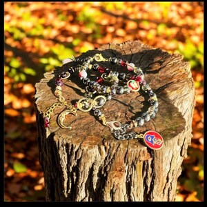 Pure Black Hematite Stone and Red Crystal Glass With Gold Plated ...