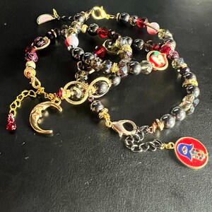 Pure Black Hematite Stone and Red Crystal Glass With Gold Plated ...