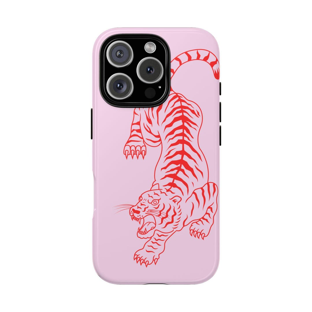 Tiger Phone Case/ Boho/ Pink-red/ Apple iPhone 16/ iPhone 15 Pro Max ...