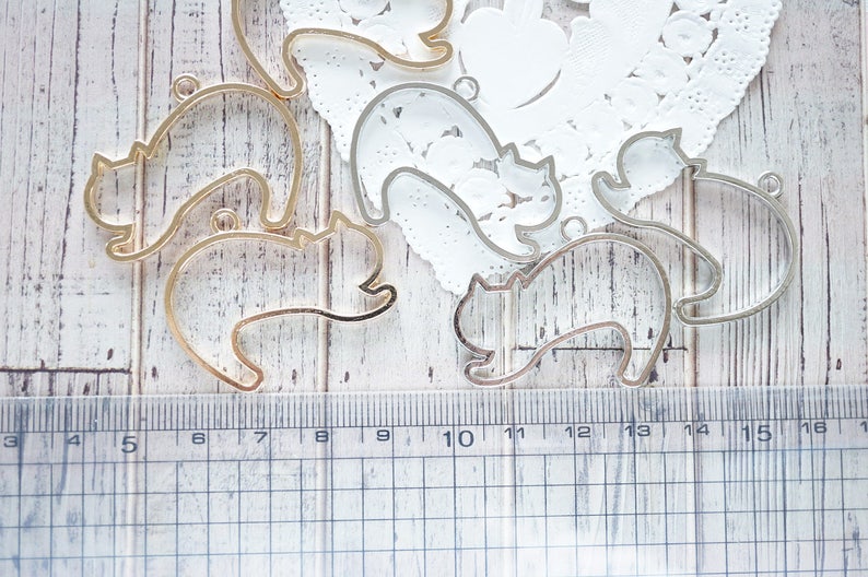 4 pcs Open Back Bezel Charms / Relaxing Cat 26mm37mm | Etsy