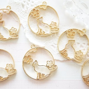 2-5 Pcs Open Back Bezel Charms/cat With Cherry Blossoms Sakura 26mm ...