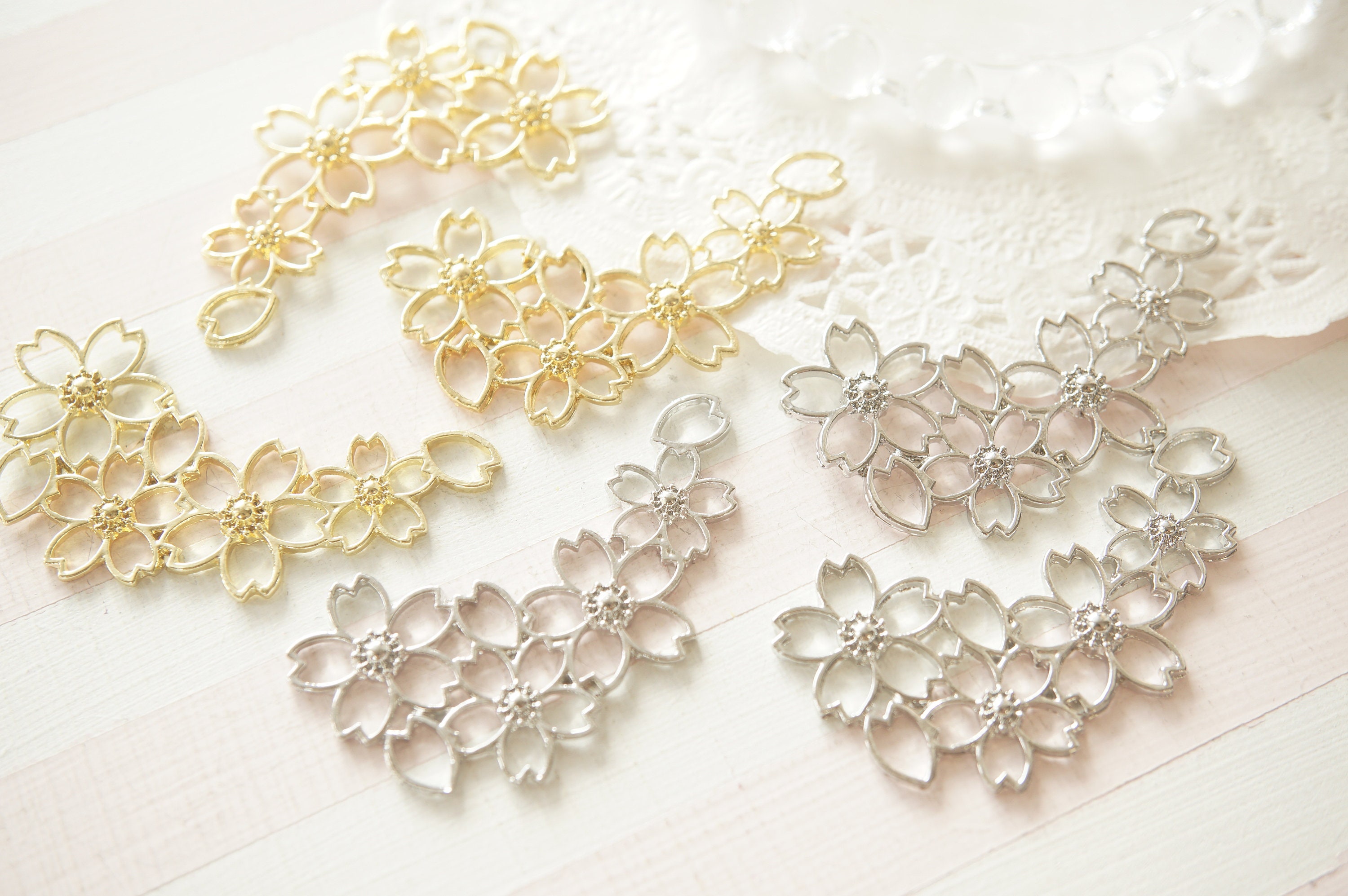 2-5 Pcs Open Back Bezel Charms/ Four Sakura Flowers 53mm24mm - Etsy