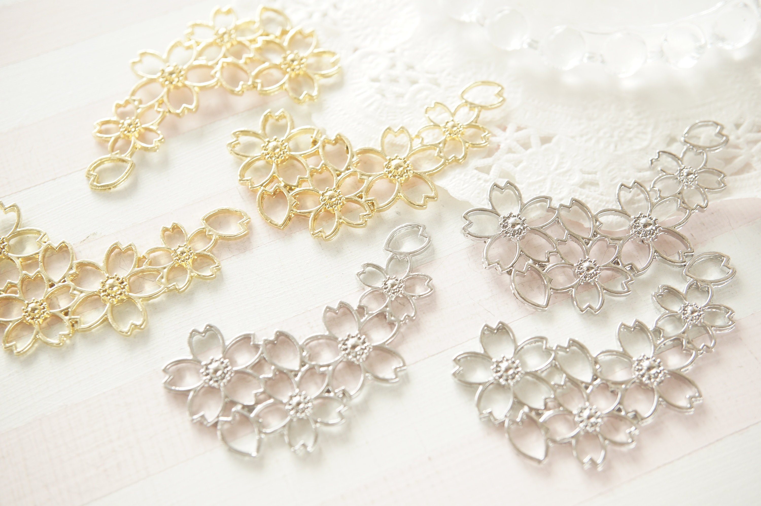 2-5 Pcs Open Back Bezel Charms/ Four Sakura Flowers 53mm24mm - Etsy