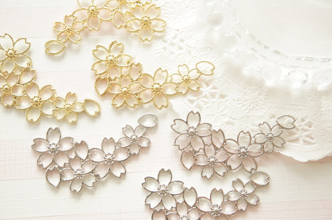 2-5 Pcs Open Back Bezel Charms/ Four Sakura Flowers (53mm24mm) AZ1167 ...