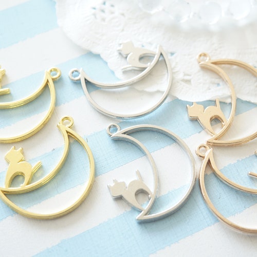4 Pcs Open Back Bezel Charms /cat With Crescent Moon - Etsy