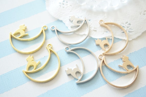 4 Pcs Open Back Bezel Charms /cat With Crescent Moon | Etsy