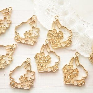 5 Pcs Open Back Bezel Charms / Cat Face With Flowers (26mm30mm) AZ1121 ...