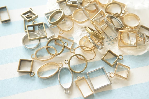 Assorted 6 Pcs Small Size Open Bezel Charms 13-18mm AZ528 | Etsy