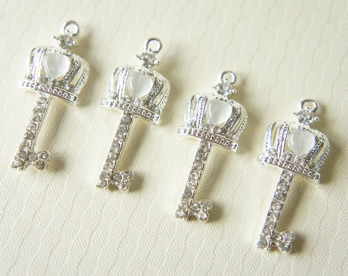3 Pc Key Charm With Clear Rhinestones 15mm35mm Silver AZ021 - Etsy