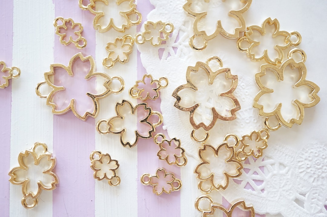 Double Loops /open Bezel Connector Charm/ Sakura Cherry Blossom AZ168 ...