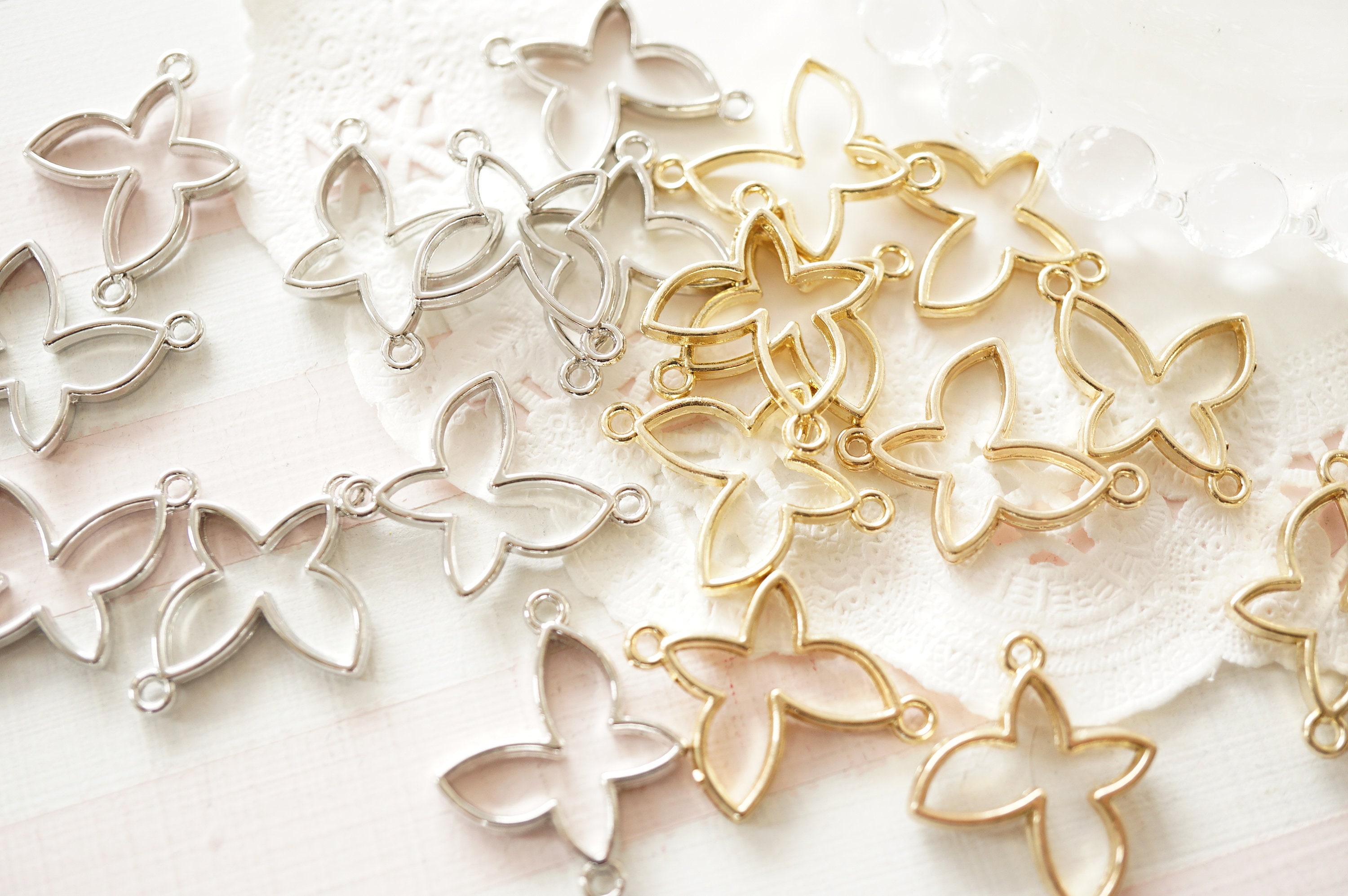 6 Pcs Open Bezel Charm /double Loops / Small Butterfly | Etsy