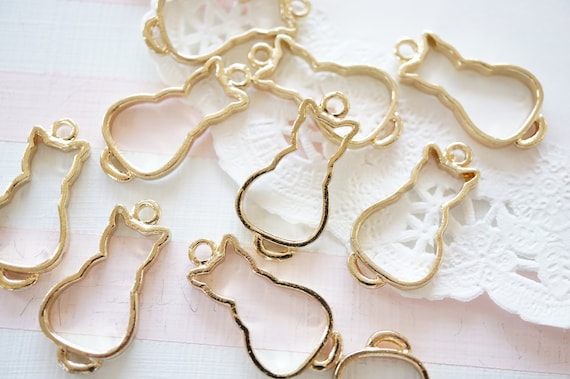 5 pcs Open Back Bezel Charms for Resin / Cat 16mm25mm Gold | Etsy