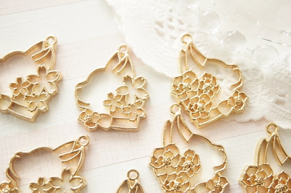 5 Pcs Open Back Bezel Charms / Cat Face With Flowers | Etsy