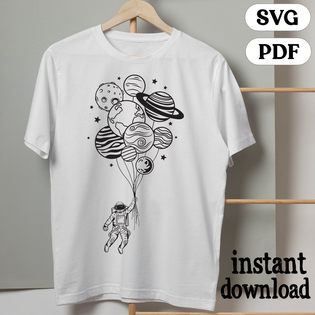 Astronaut Holding Planet Balloons Svg, Flying Astronaut Svg, Balloon ...
