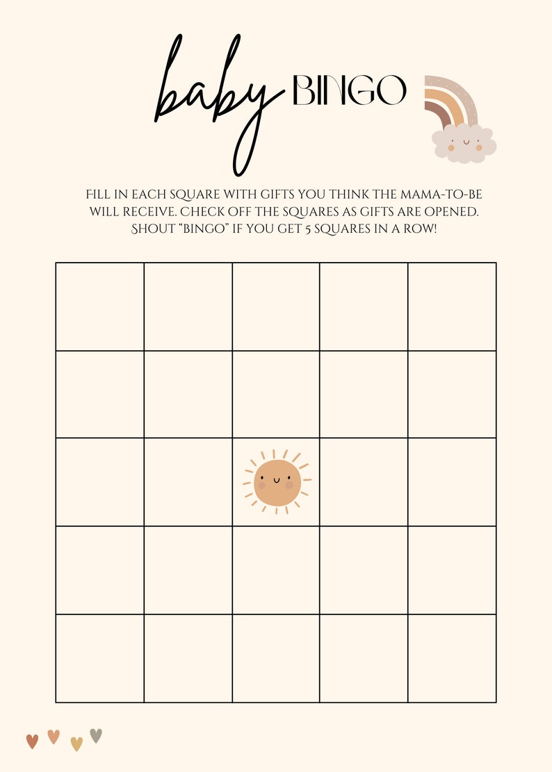 Boho Baby Shower Bingo Game Card - Etsy