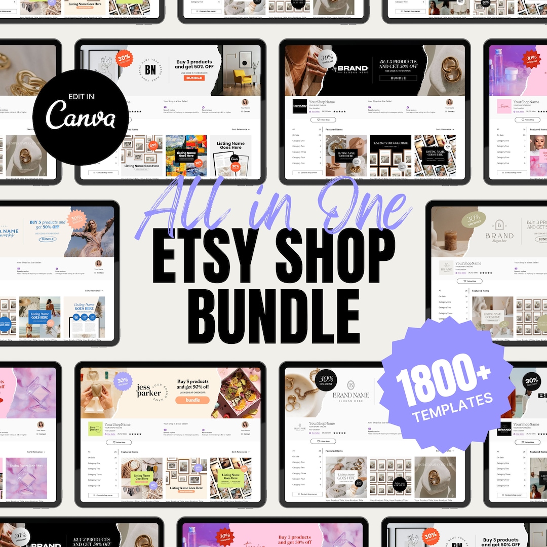 Etsy Shop Kit: 1800+ Canva Templates, Branding & Banner (digital ...