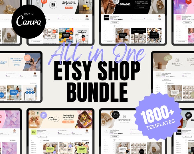 Etsy Shop Kit: 1800+ Canva Templates, Branding & Banner (digital ...