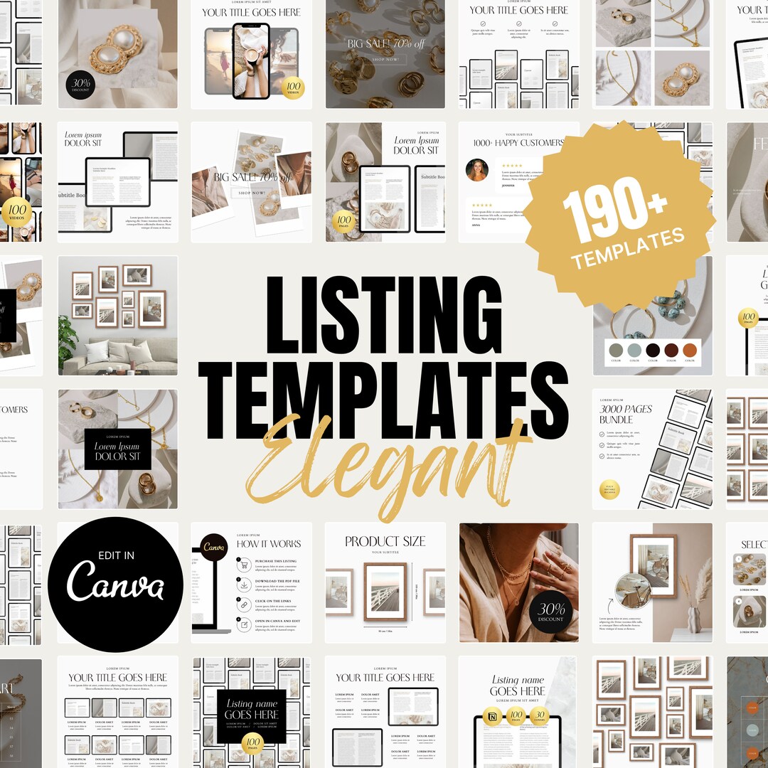 Elegant Etsy Shop Kit: 190+ Canva Listing Templates (digital Download ...