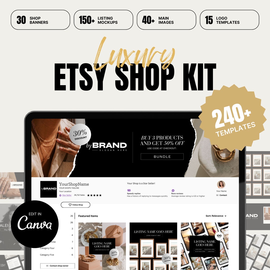 Luxury Etsy Shop Kit, 240+ Canva Templates (instant Download) - Etsy