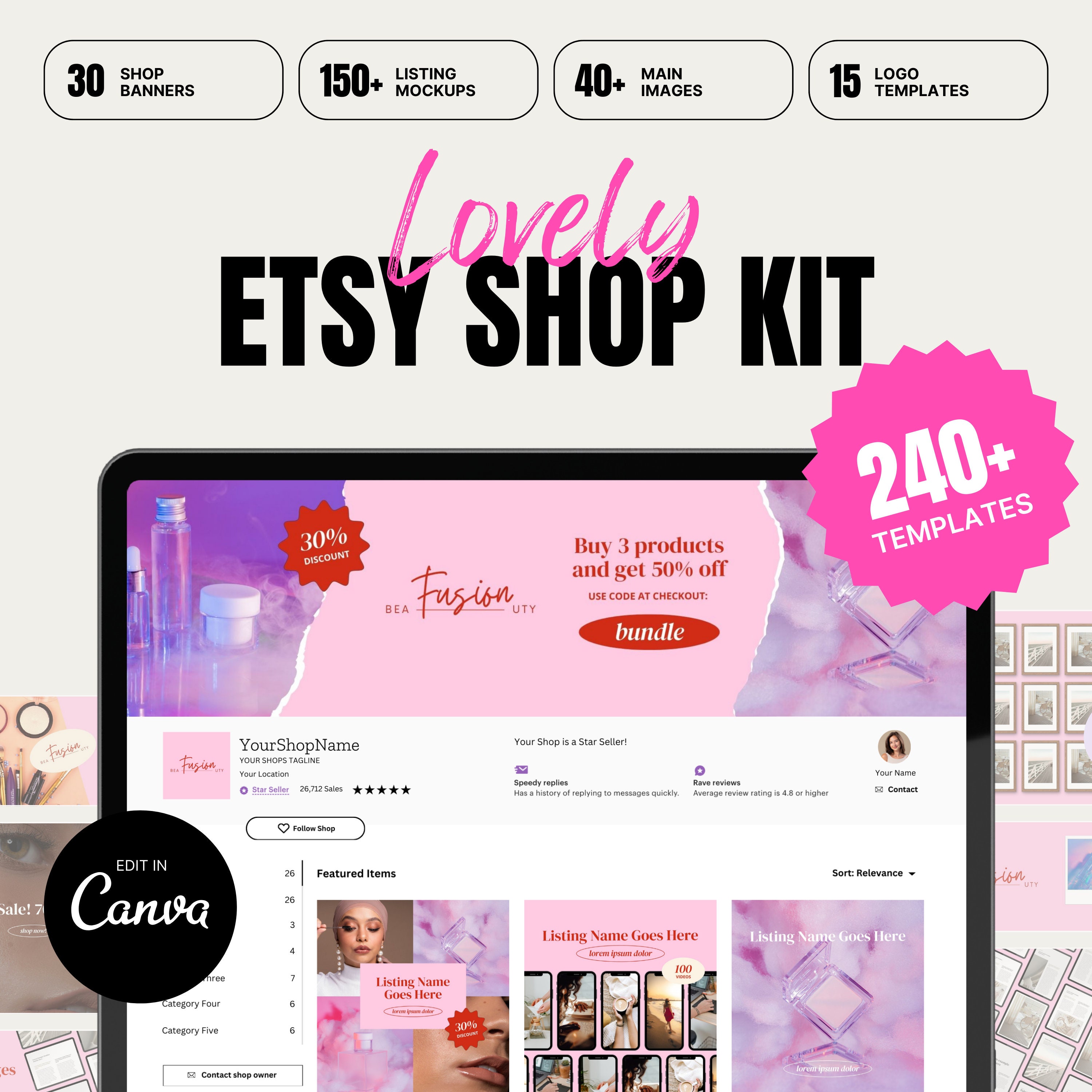 Etsy Shop Kit, Lovely Etsy Listing Template, Etsy Canva Template, Etsy ...