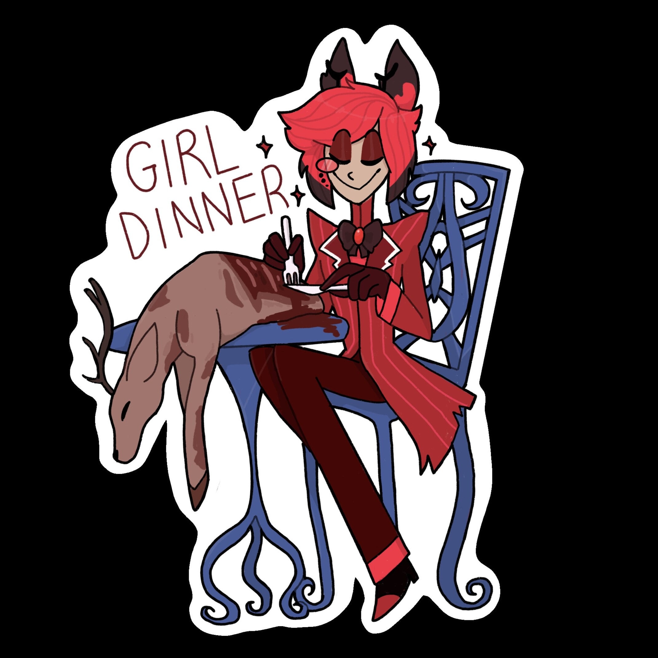 Alastor Girl Dinner Sticker, Hazbin Hotel Sticker, Demon Decal, Funny ...