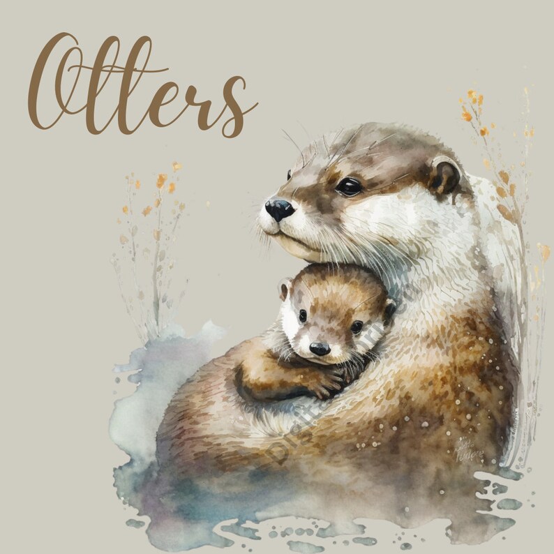 Cute Watercolor Otter Clipart, 10 PNG, Sea Animal, Aquatic Life ...