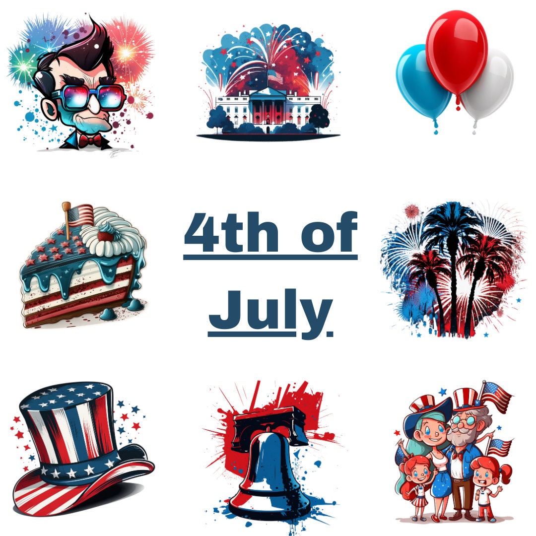 4th of July Watercolor Clipart Bundle, Independence Day, USA, PNG ...