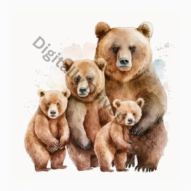 Cute Brown Bear Watercolor Clipart, 13 Png's, Transparent Background ...