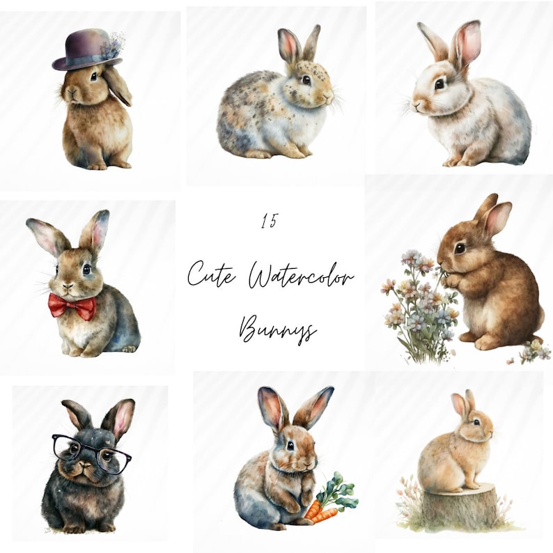 Watercolor Bunny Clipart, Forest Bunny Graphics, Animal Clipart ...