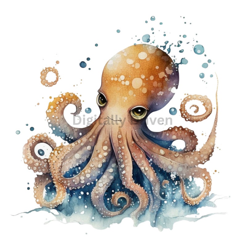 Watercolor Octopus and Squid Clipart, Ocean Animals, 10 PNG, Instant ...