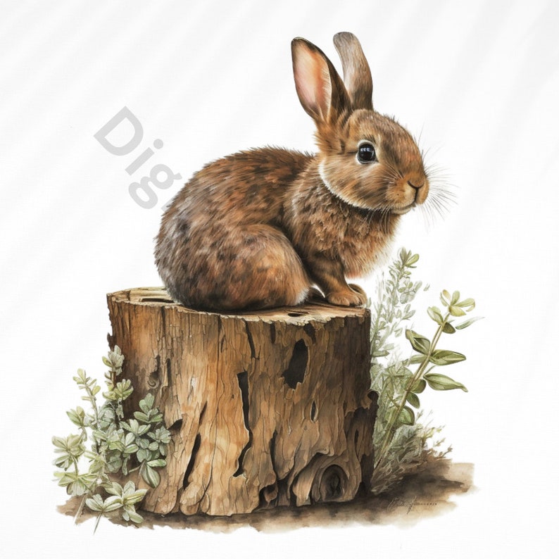 Watercolor Bunny Clipart, Forest Bunny Graphics, Animal Clipart ...