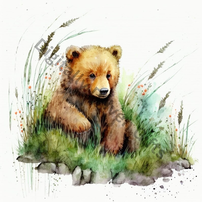 Cute Brown Bear Watercolor Clipart, 13 Png's, Transparent Background ...