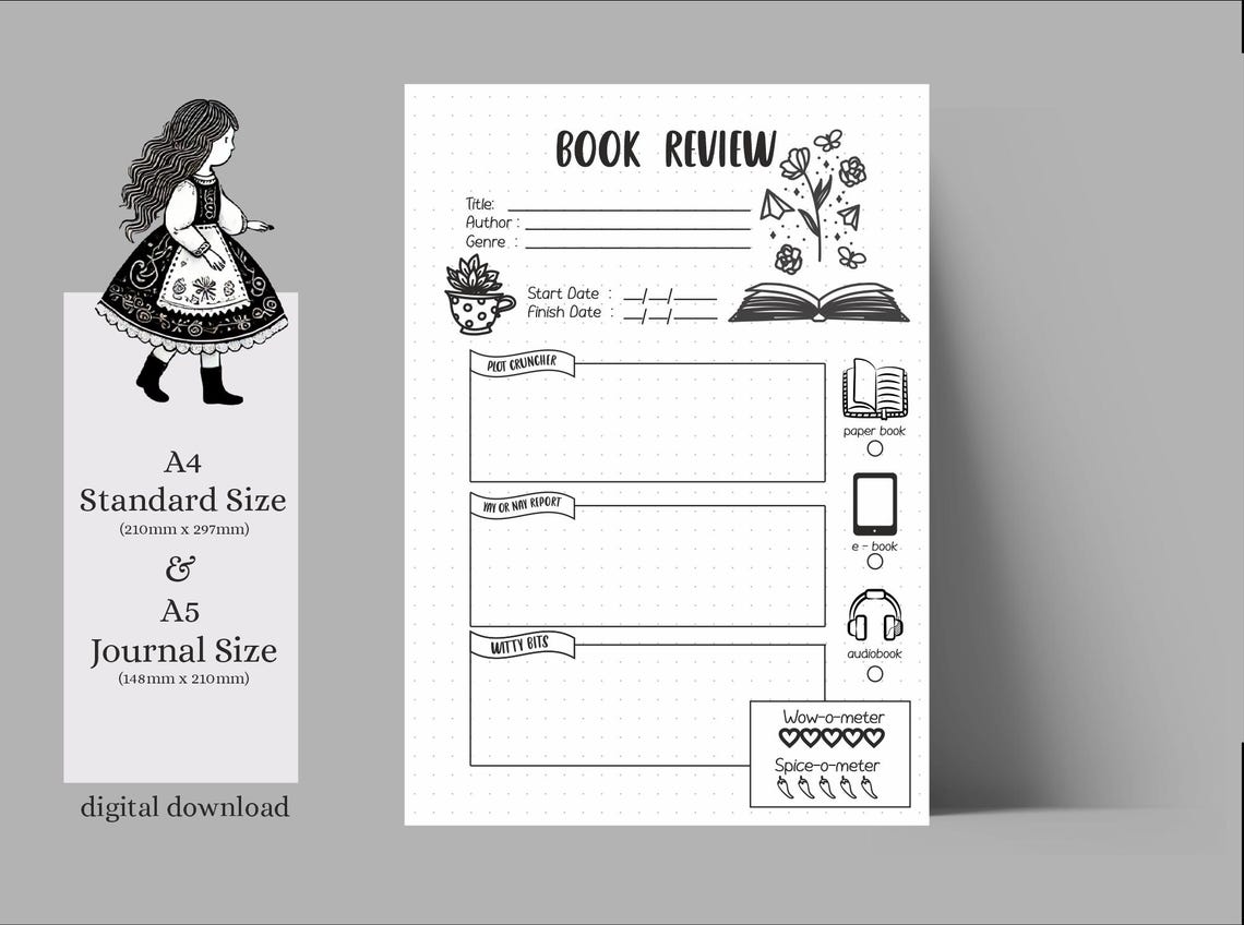 Reading Journal PRINTABLE Journal Page Planner Page Bookclub Book ...