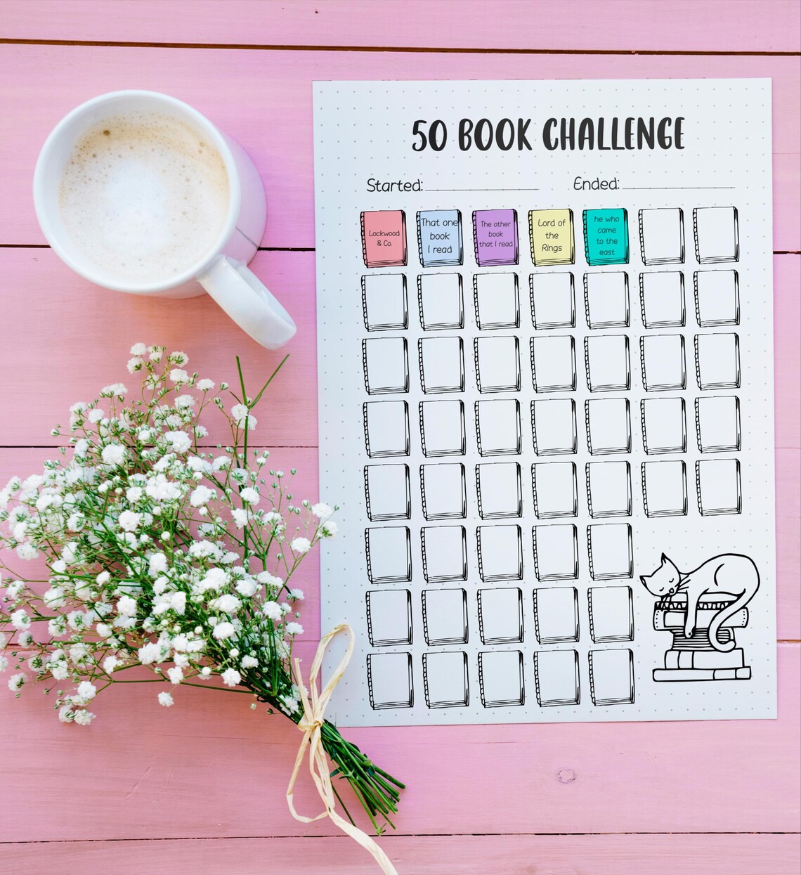 50 Book Reading Challenge PRINTABLE Journal Page Reading Tracker ...