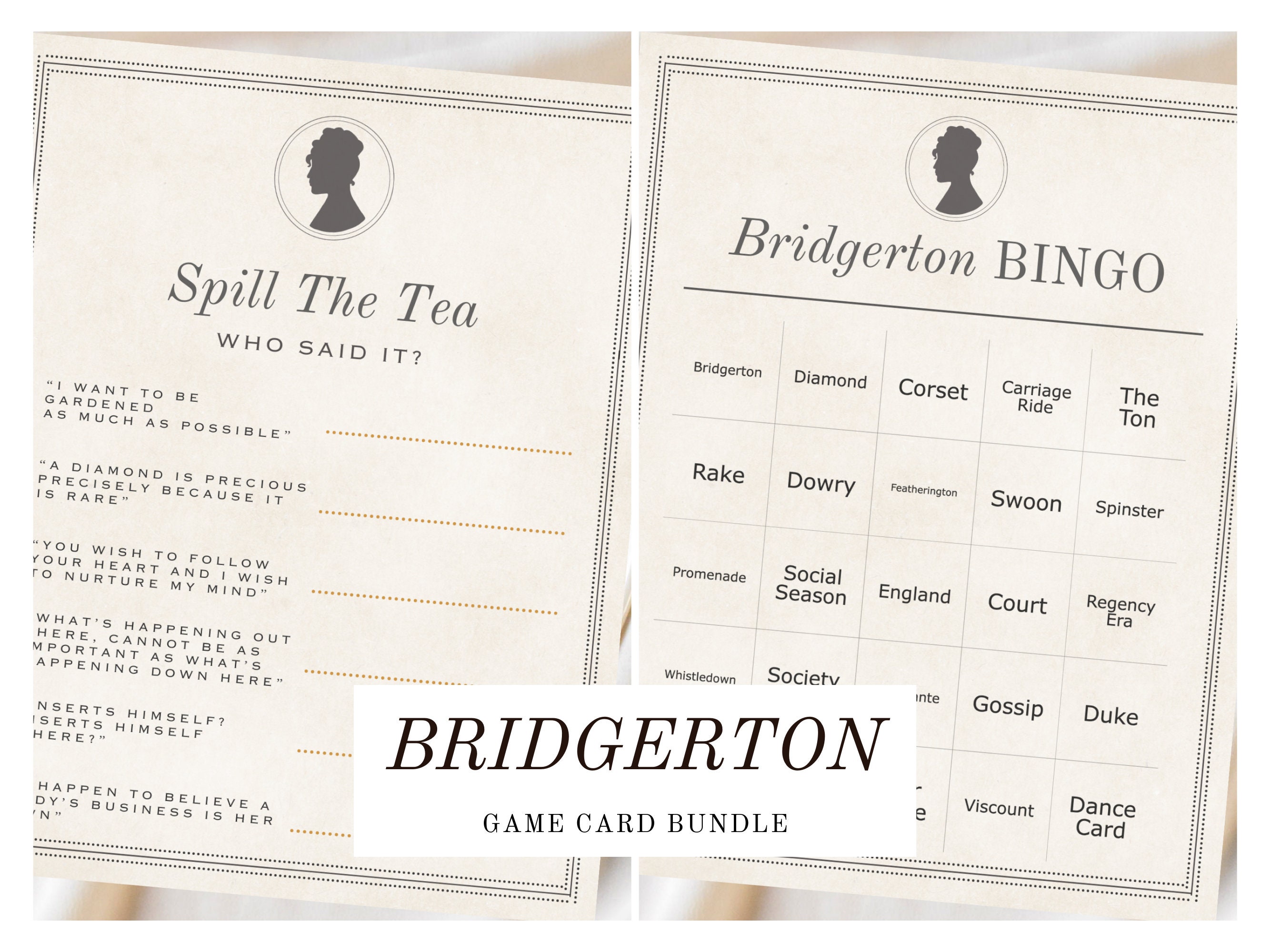 Bridgerton Party Game Card Bundle | Digital Download | 30 Bingo Cards ...