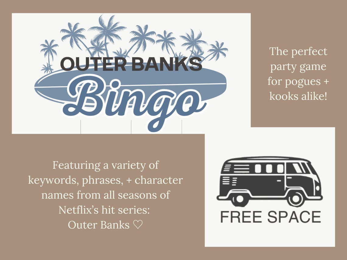 Outer Banks Bingo Game: 30 Unique Cards (digital Download) - Etsy