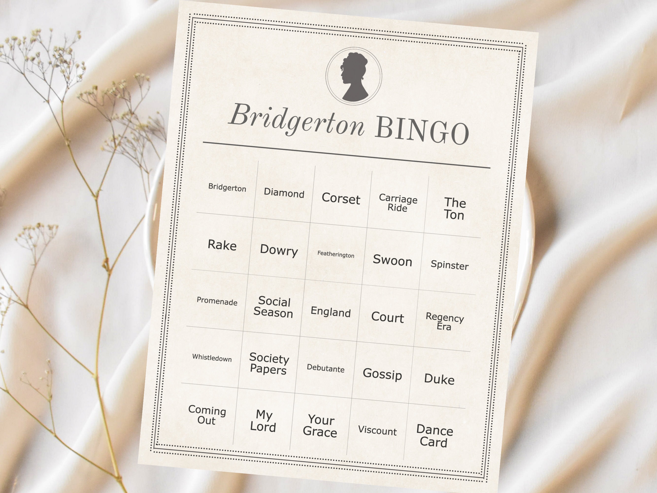 Bridgerton Party Game Card | Digital Download | 30 Bingo Cards With ...