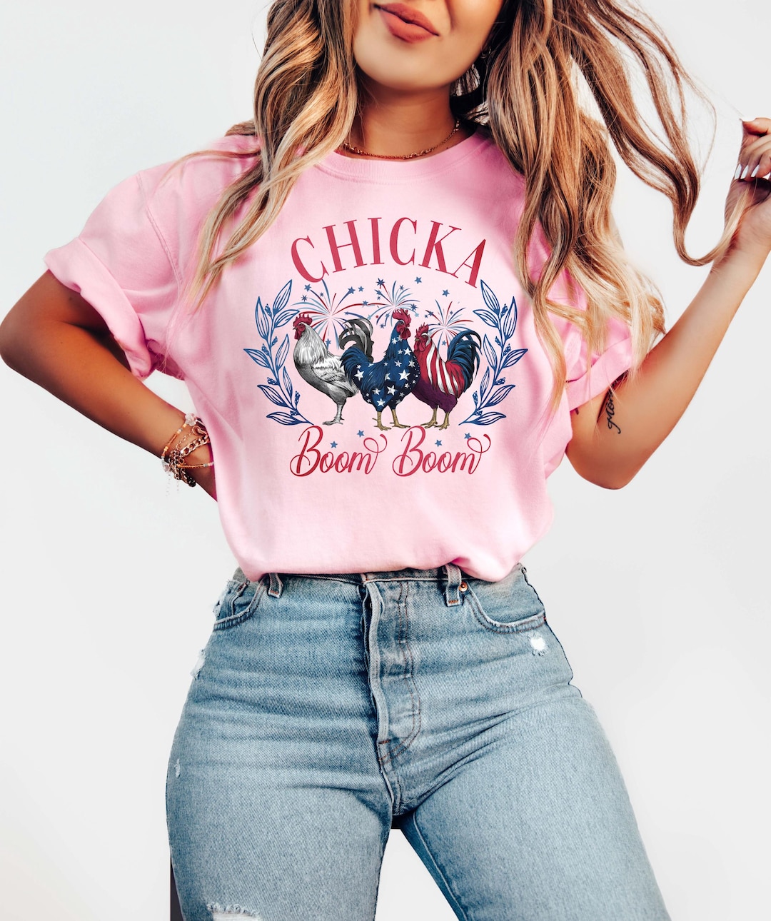 Chicka Boom Boom Shirt, Retro Chicken 4th of July Shirt, USA Chick Gift ...