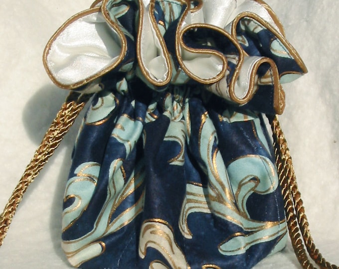 Midnight Blue and Gold Scroll Jewelry Pouch, Travel Organizer - Etsy