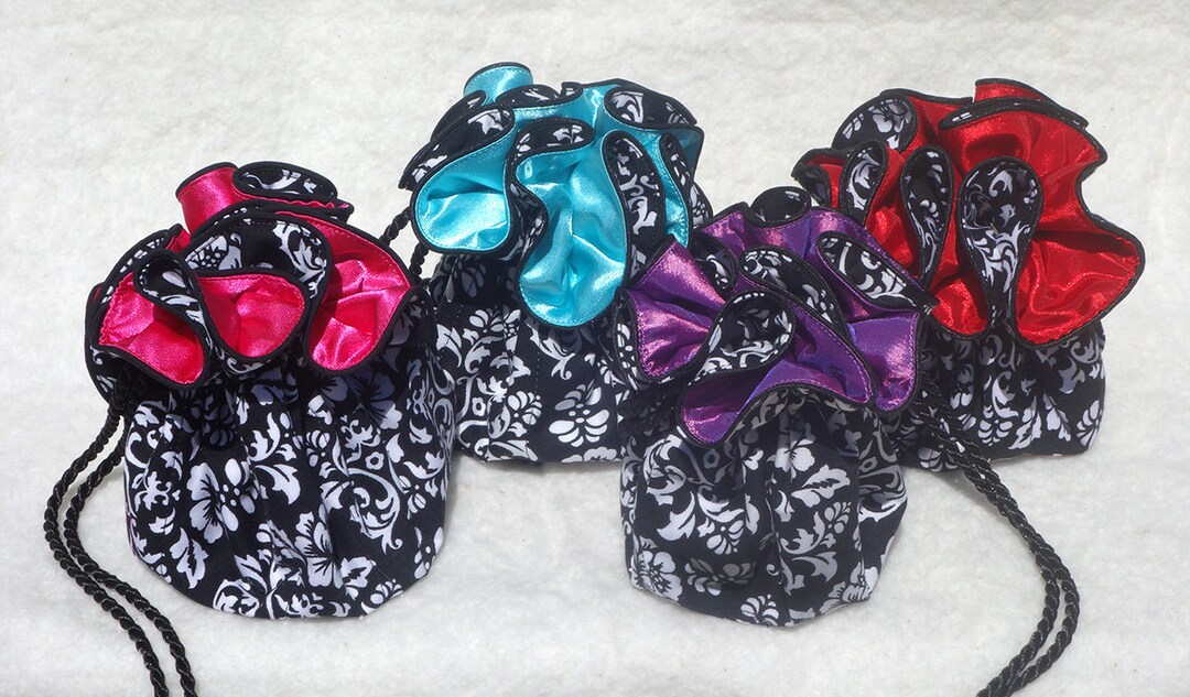 Black and White Damask Jewelry Pouch With Purple, Pink, Red or Aqua ...