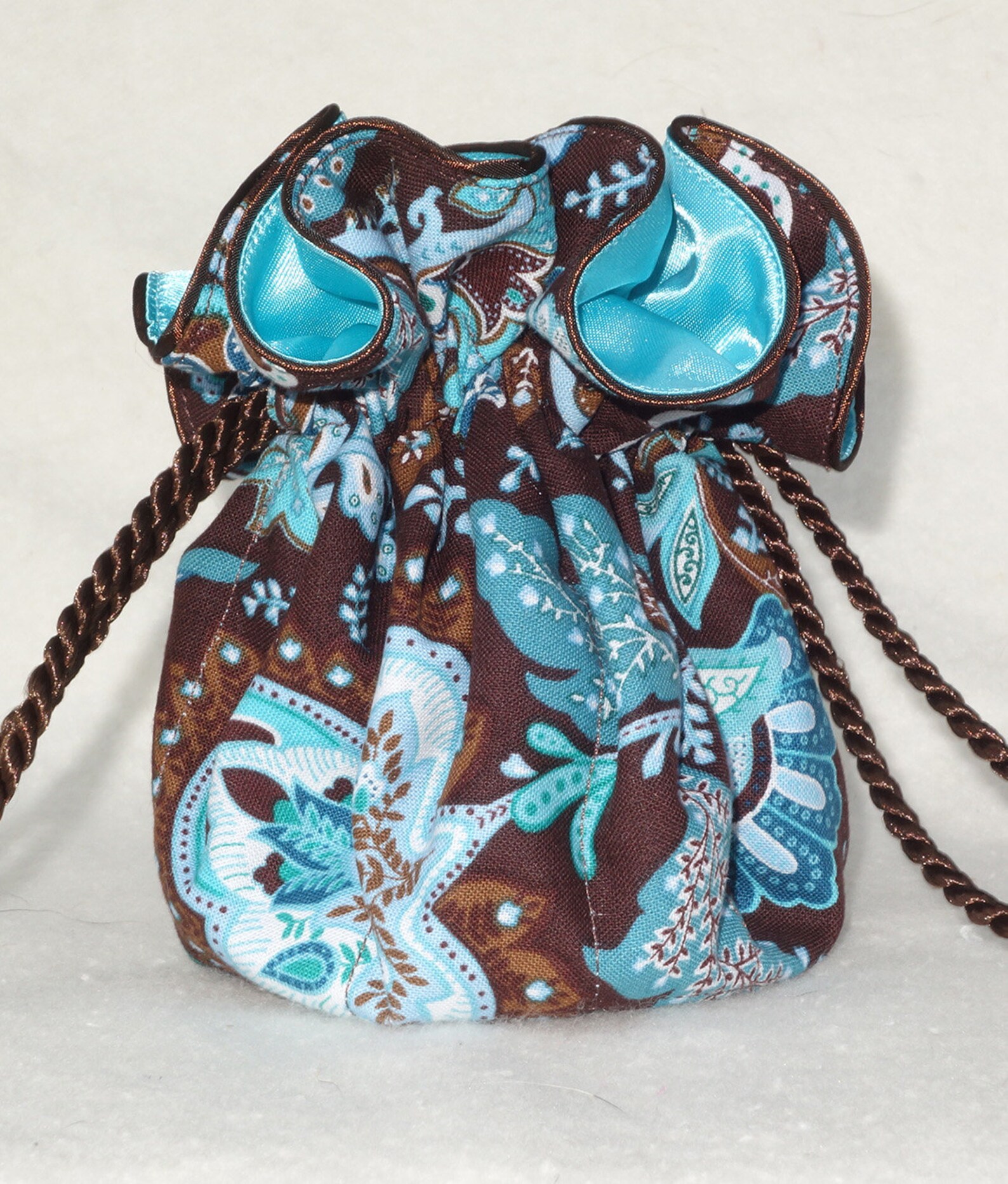 Fancy Floral Jewelry Pouch Travel Organizer in Brown Aqua and - Etsy
