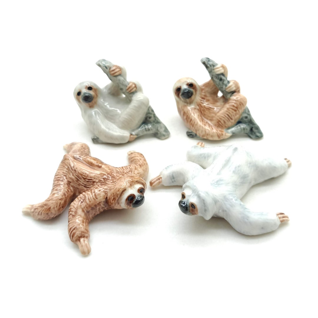 Set of 2 Sloth Figurine Ceramic Wild Animal Miniature Statue - Etsy