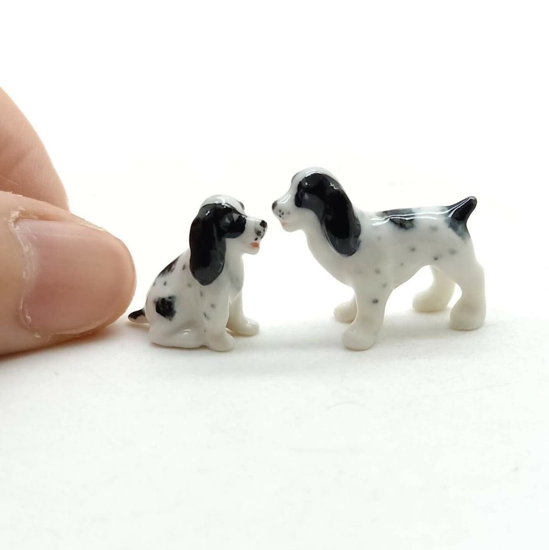 Set 2 Tiny English Springer Spaniel Dog Ceramic Figurine Animal ...